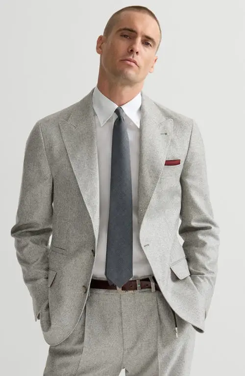 Brunello Cucinelli Silk And Cashmere Cavalry Tweed Deconstructed Blazer With Large Peak Lapels