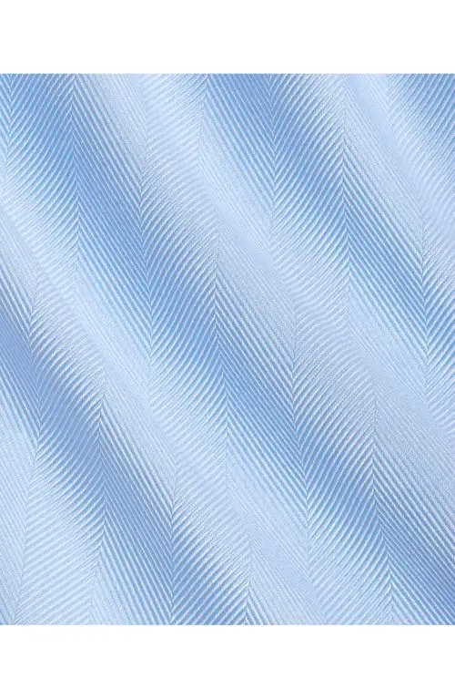 David Donahue Trim Fit Herringbone Contrast Cotton Dress Shirt - Sky