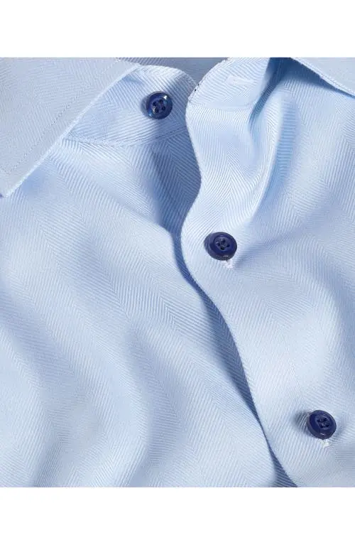 David Donahue Trim Fit Herringbone Contrast Cotton Dress Shirt - Sky