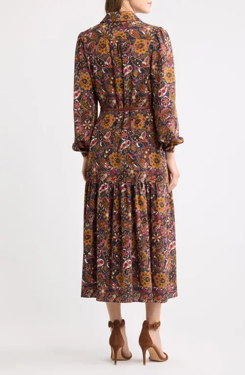 Eliza J Print Belted Long Sleeve Maxi Shirtdress