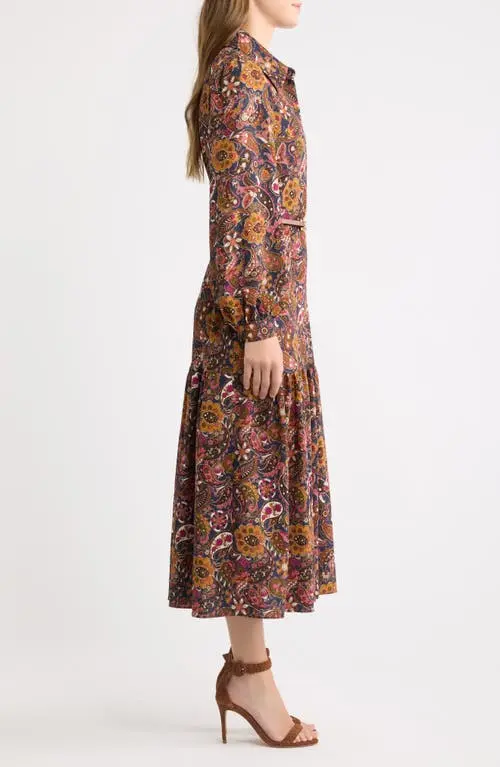 Eliza J Print Belted Long Sleeve Maxi Shirtdress