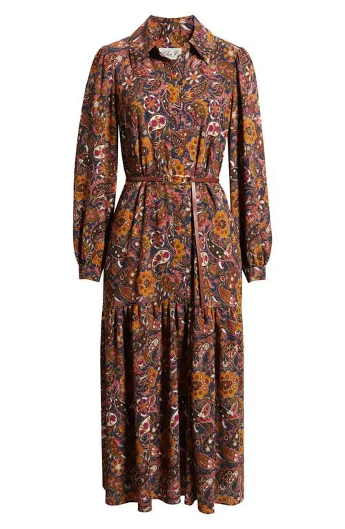 Eliza J Print Belted Long Sleeve Maxi Shirtdress
