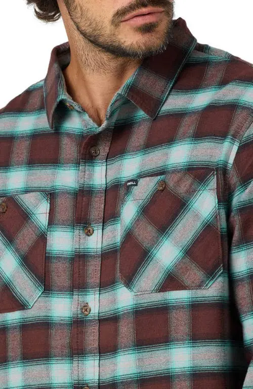 O'Neill Coastline Plaid Stretch Cotton Flannel Button-up Shirt - Chocolate