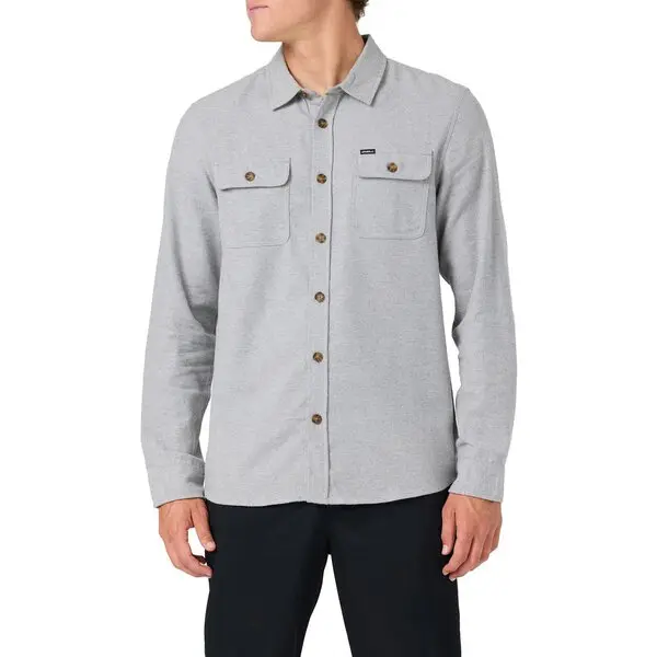 O'Neill Regent Solid Cotton Flannel Button-up Shirt - Heather Grey