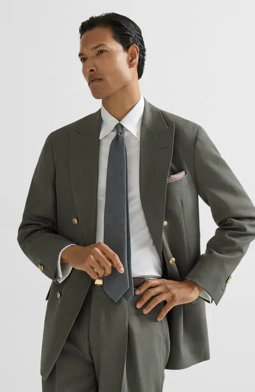 Brunello Cucinelli Virgin Wool Canvas One-and-a-half Breasted Deconstructed Blazer With Metal Buttons