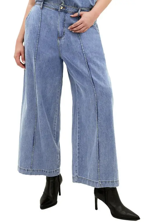 City Chic High Waist Wide Leg Jeans - Light Denim
