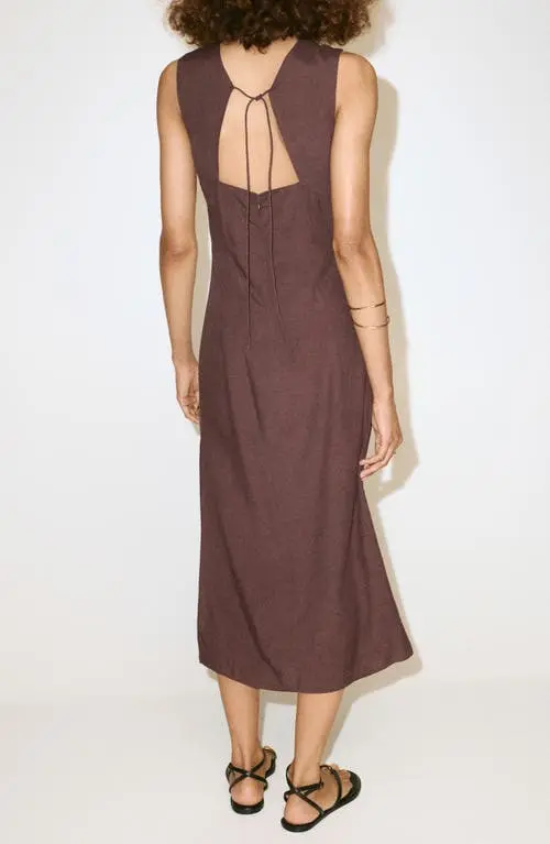 Mango Ruched Side Tie Dress - Brown