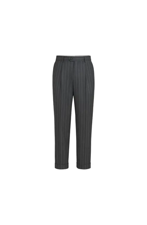 Brunello Cucinelli Super 150s Virgin Wool Wide Chalk Stripe Batavia Trousers - Grey