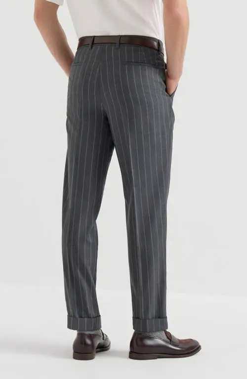 Brunello Cucinelli Super 150s Virgin Wool Wide Chalk Stripe Batavia Trousers - Grey