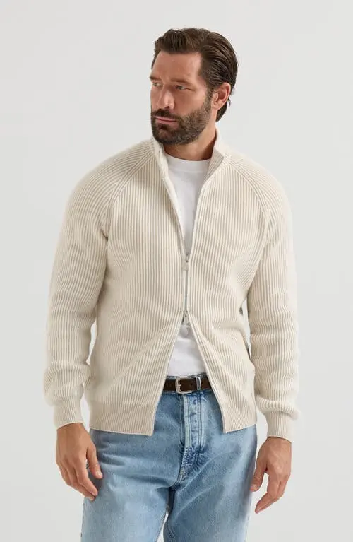 Brunello Cucinelli Cashmere Vanisé English Rib High-neck Cardigan With Zipper - Panama