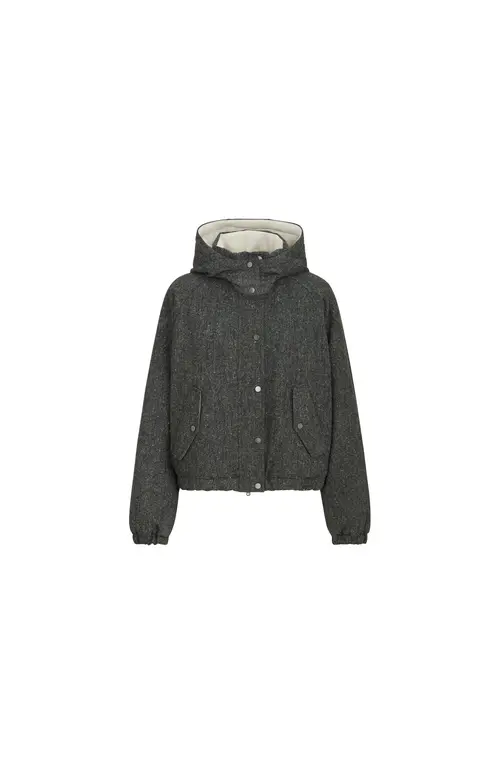 Brunello Cucinelli Virgin Wool Donegal Down Jacket With Detachable Hood And Shiny Zipper Pull