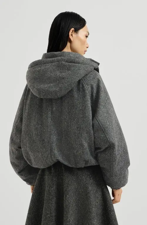 Brunello Cucinelli Virgin Wool Donegal Down Jacket With Detachable Hood And Shiny Zipper Pull