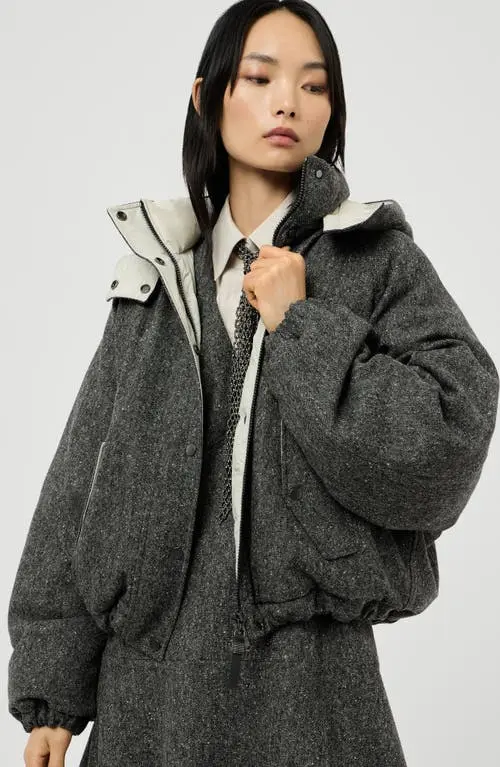 Brunello Cucinelli Virgin Wool Donegal Down Jacket With Detachable Hood And Shiny Zipper Pull
