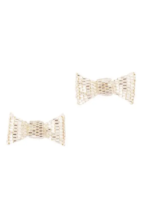 Deepa Gurnani Beaded Bow Stud Earrings - Silver
