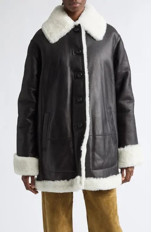 Altuzarra Blake Genuine Shearling Trim Leather Coat