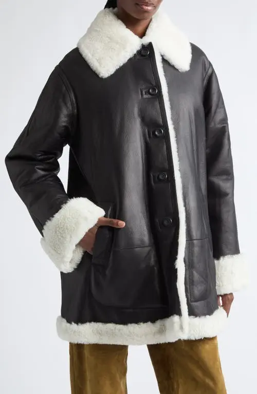 Altuzarra Blake Genuine Shearling Trim Leather Coat