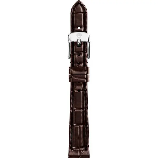 Michele Croc Embossed Leather Watchband - Dark Brown
