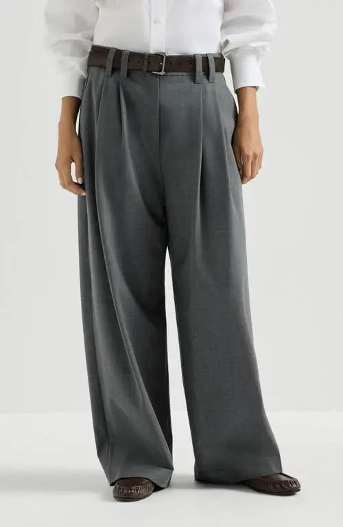 Brunello Cucinelli Tropical Luxury Wool Tailored Trousers With Monili - Dark Grey