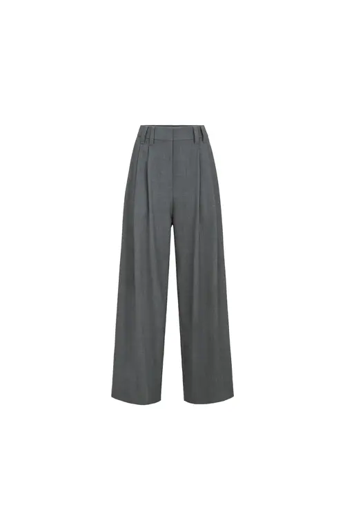 Brunello Cucinelli Tropical Luxury Wool Tailored Trousers With Monili - Dark Grey