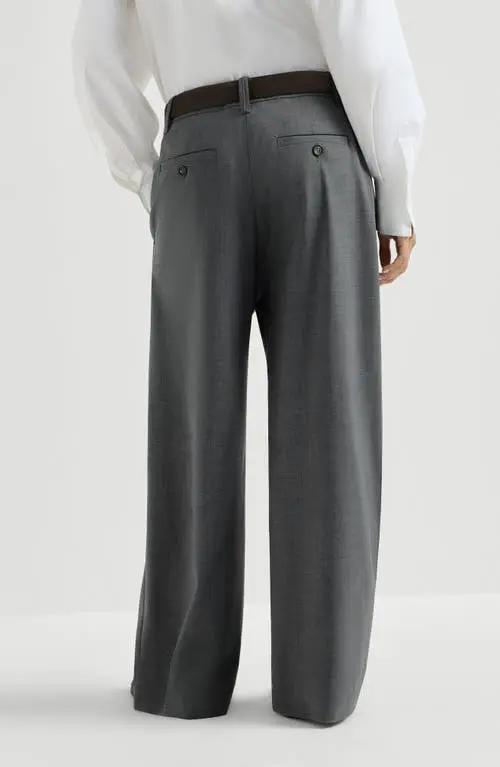 Brunello Cucinelli Tropical Luxury Wool Tailored Trousers With Monili - Dark Grey