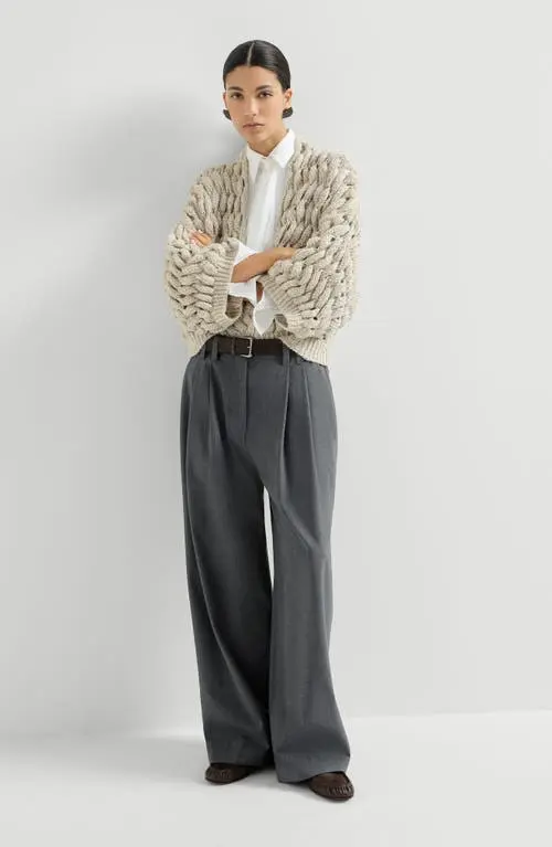 Brunello Cucinelli Tropical Luxury Wool Tailored Trousers With Monili - Dark Grey