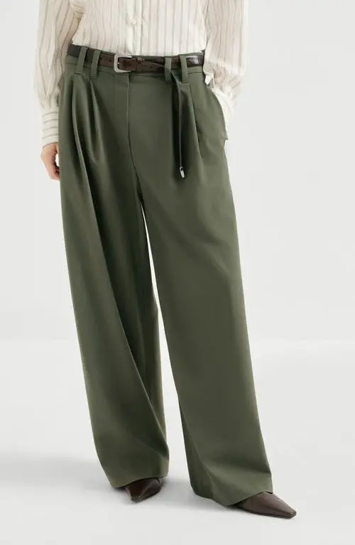 Brunello Cucinelli Tropical Luxury Wool Tailored Trousers With Monili