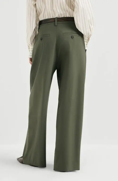 Brunello Cucinelli Tropical Luxury Wool Tailored Trousers With Monili