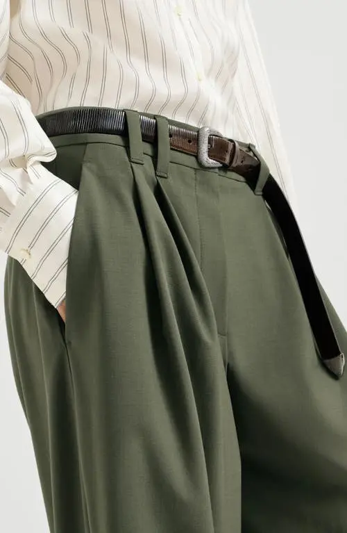 Brunello Cucinelli Tropical Luxury Wool Tailored Trousers With Monili