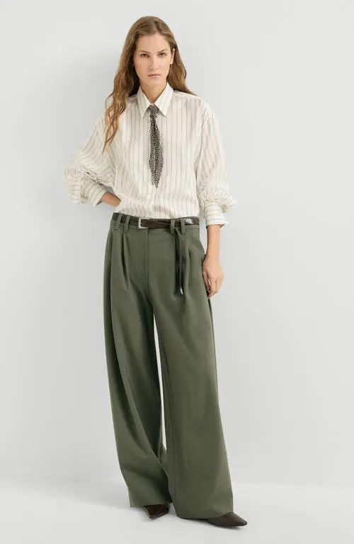 Brunello Cucinelli Tropical Luxury Wool Tailored Trousers With Monili