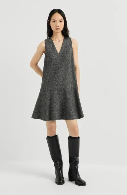 Brunello Cucinelli Virgin Wool Donegal Mini Dress With Monili