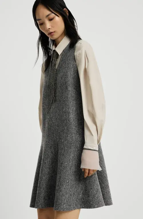 Brunello Cucinelli Virgin Wool Donegal Mini Dress With Monili