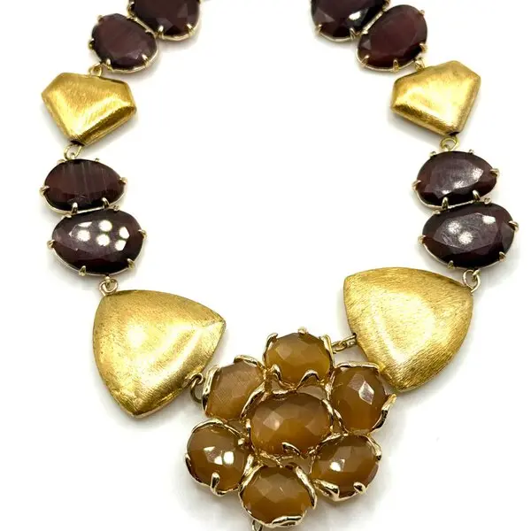 ACHALA HANDCRAFTED Brown / Gold Golden Bloom Statement Necklace