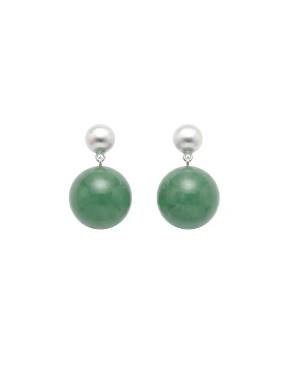 SEREE Duo Silver & Jade- Aventurine Earrings - Green