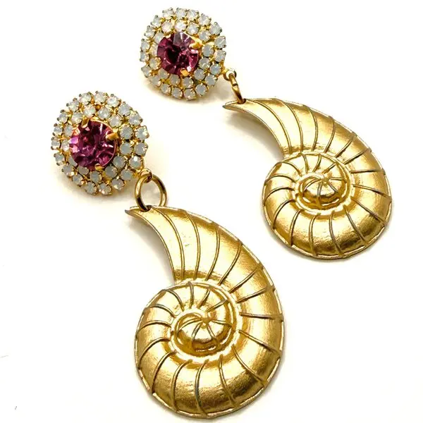 ACHALA HANDCRAFTED Golden Nautilus Drop Earrings