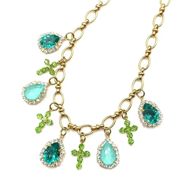 ACHALA HANDCRAFTED Green / Gold Caribbean Charm Statement Necklace