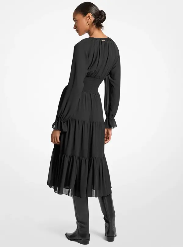 Michael Kors Smocked Georgette Midi Dress