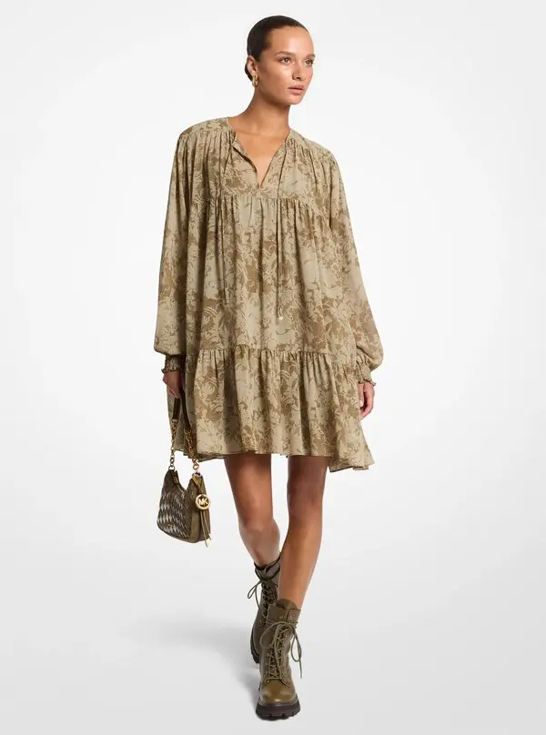 Michael Kors Floral Georgette Tiered Dress