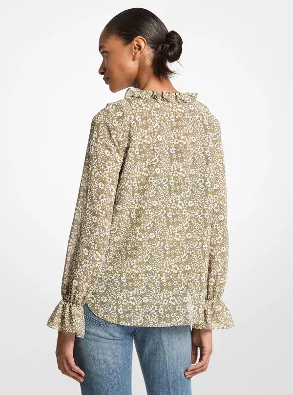 Michael Kors Floral Print Georgette Ruffle Blouse