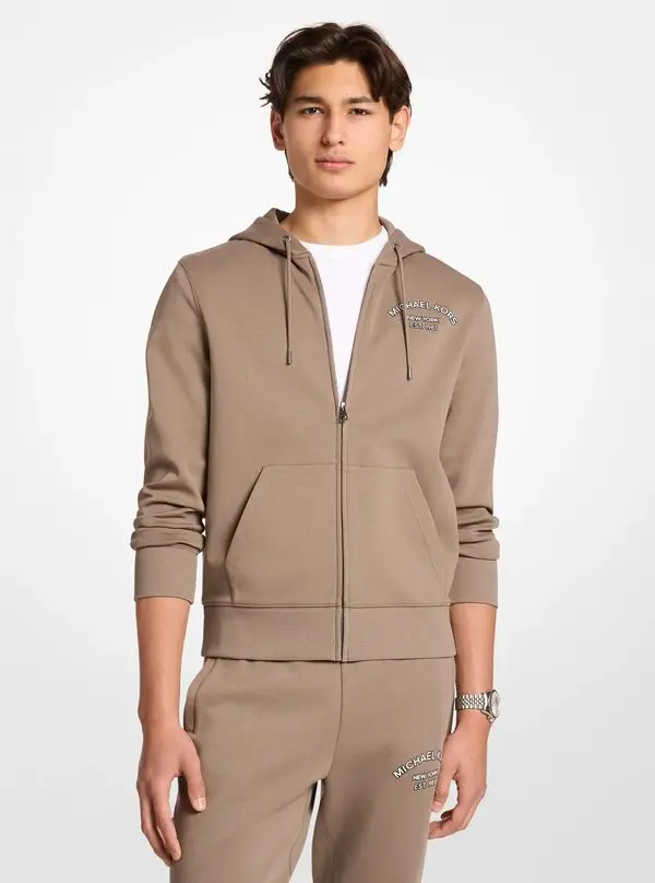 Michael Kors Logo Cotton Blend Zip-up Hoodie - Grey