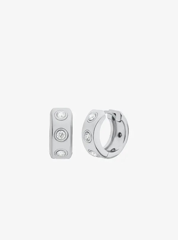 Michael Kors Pavé Logo Huggie Earrings In By - Silver