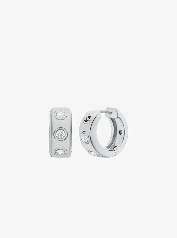 Michael Kors Pavé Logo Huggie Earrings - Silver