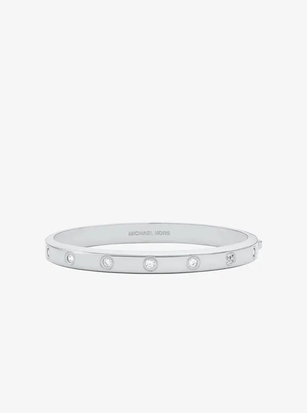 Michael Kors Cubic Zirconia Logo Bangle - Silver