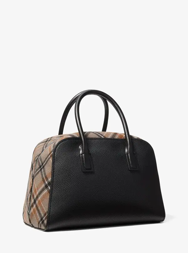 Michael Kors Ashton Medium Smooth And Plaid Wool Blend Satchel