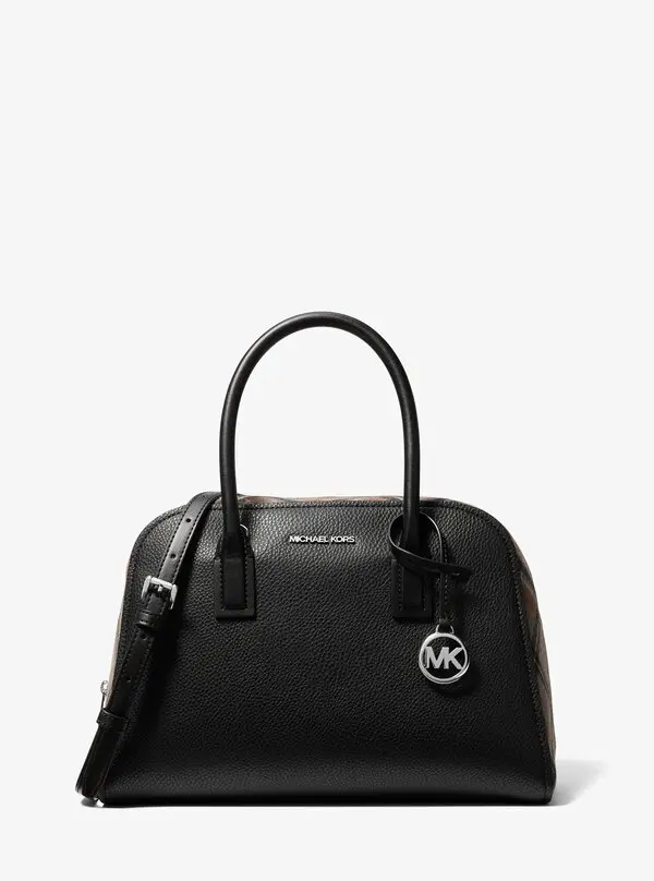 Michael Kors Ashton Medium Smooth And Plaid Wool Blend Satchel