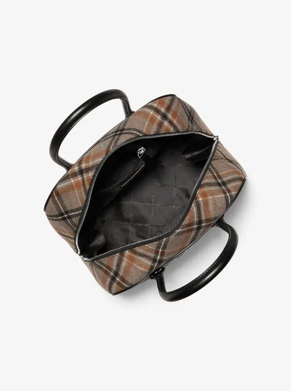 Michael Kors Ashton Medium Smooth And Plaid Wool Blend Satchel