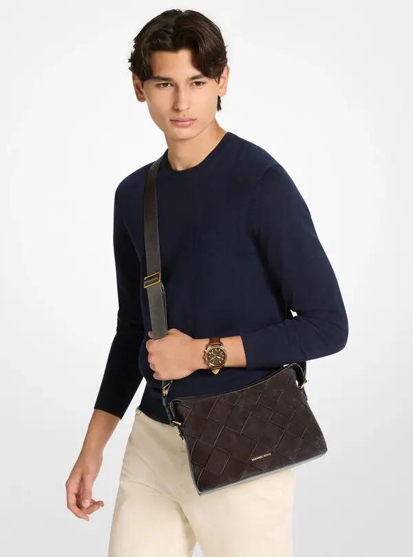 Michael Kors Nicholas Medium Woven Suede Crossbody Bag
