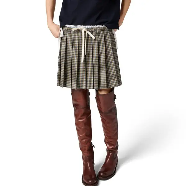 Miu Miu Pleated Checked Flannel Miniskirt
