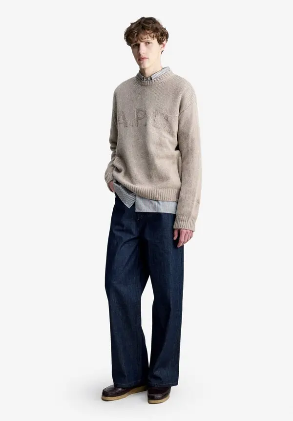 A.p.c. George Sweater Taupe Sweater With Tone-on-tone Logo Bae - Gray-beige
