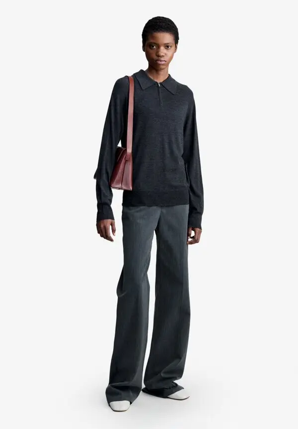 A.p.c. Marielle Polo Long-sleeved Gray Wool Polo Shirt