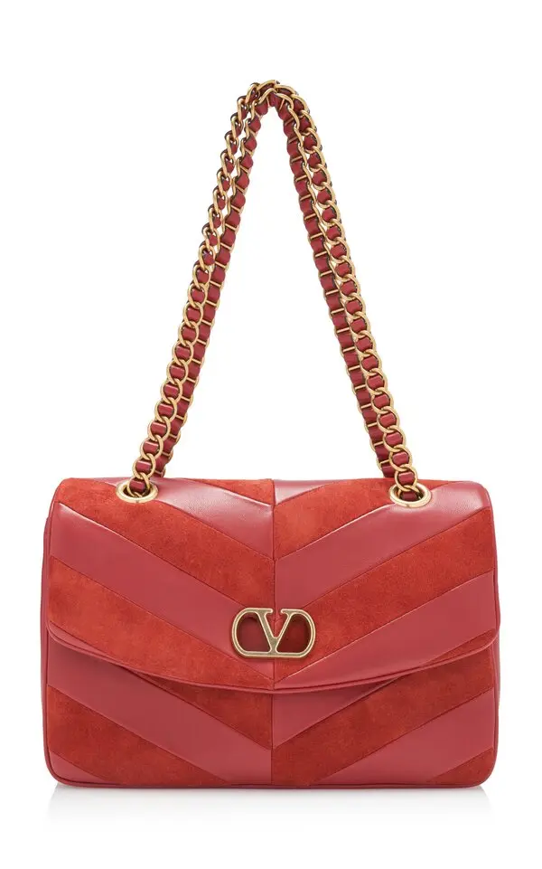 Valentino Garavani Djuna Medium Patchwork Suede Shoulder Bag - Red
